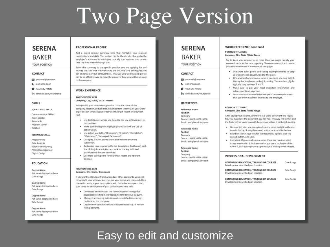 Executive Resume Template for MS Word and Mac Pages Resume - Etsy