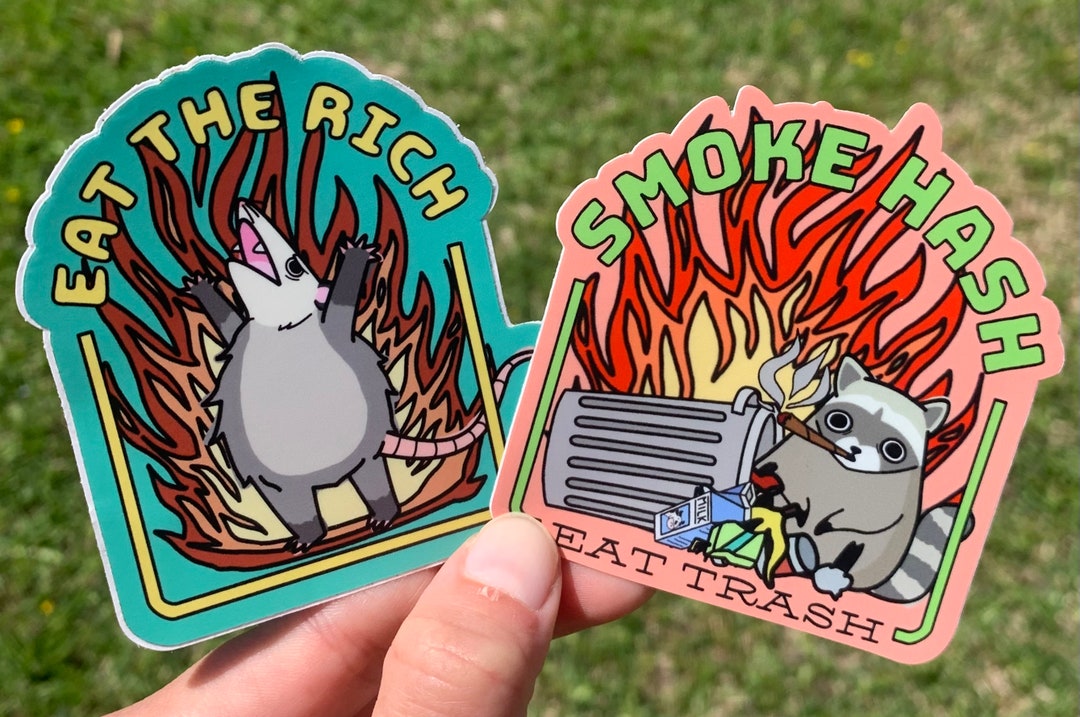 2 Pack Rebel Stoner Stickers / Raccoon Opossum Marijuana Weed Lover Eat ...