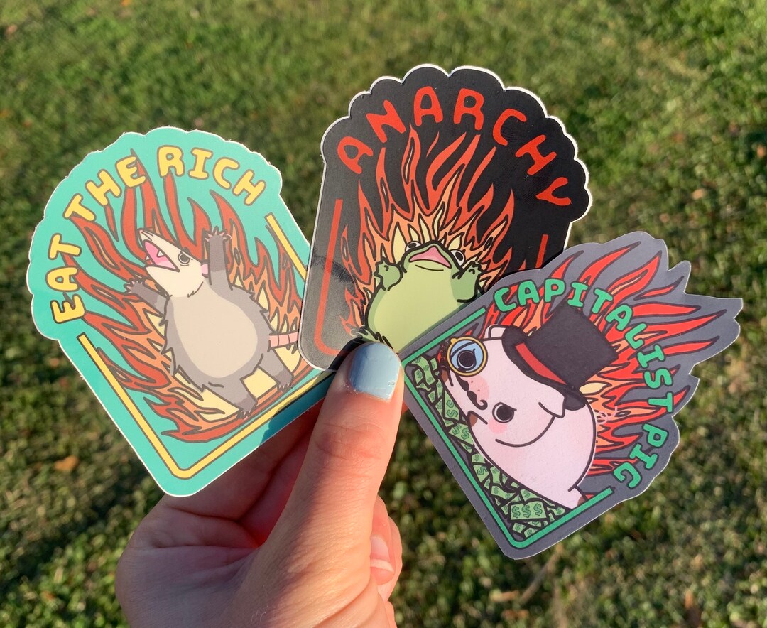 3x Pack Stickers “eat the Rich Opossum” "anarchy Frog" "capitalist Pig ...