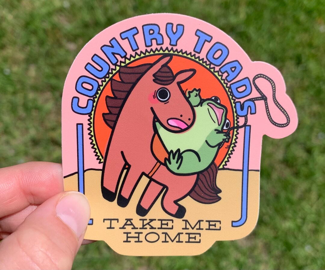 Country Toads Take Me Home Cowboy Frog Riding a Horse Sticker / Cute ...