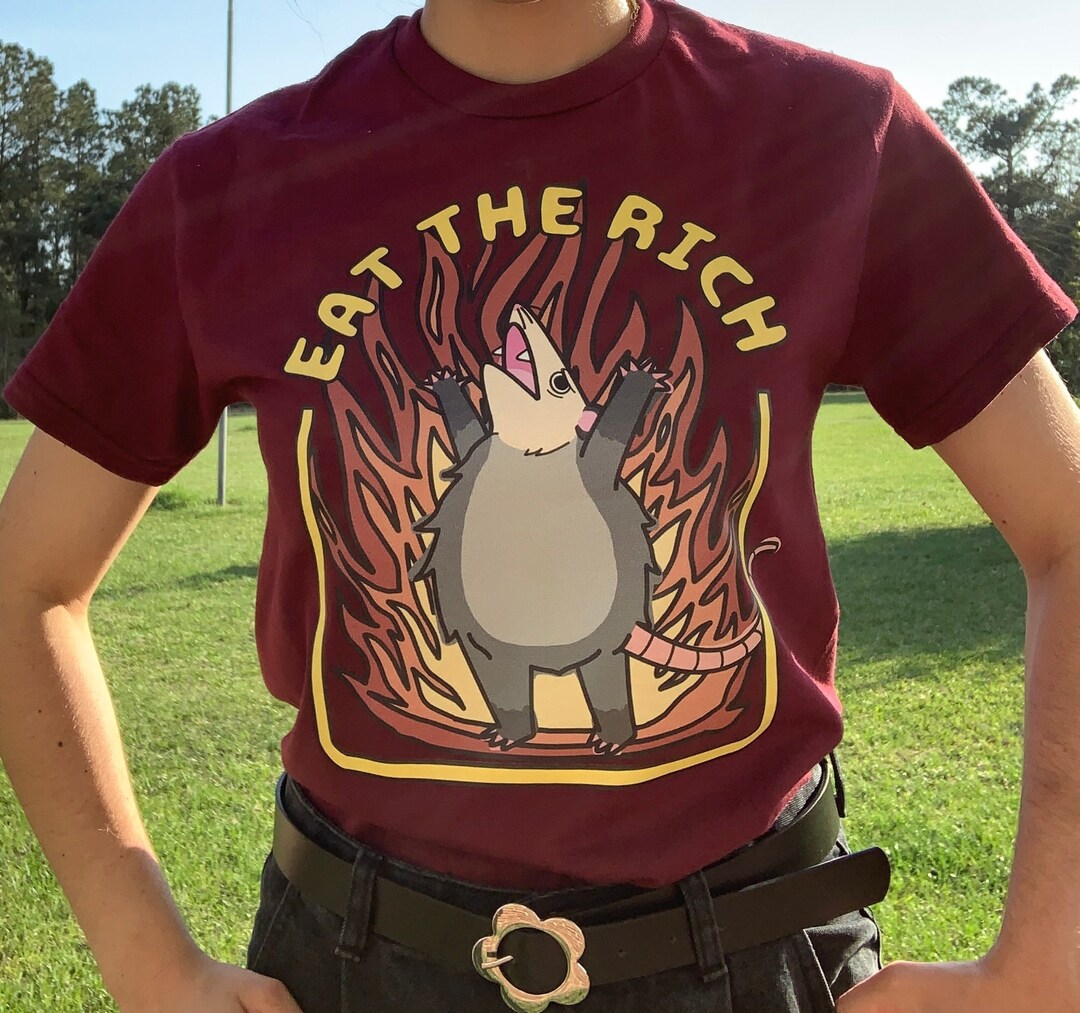 Eat the Rich Opossum Maroon 100% Cotton T-shirt / Cute Funny Radical ...