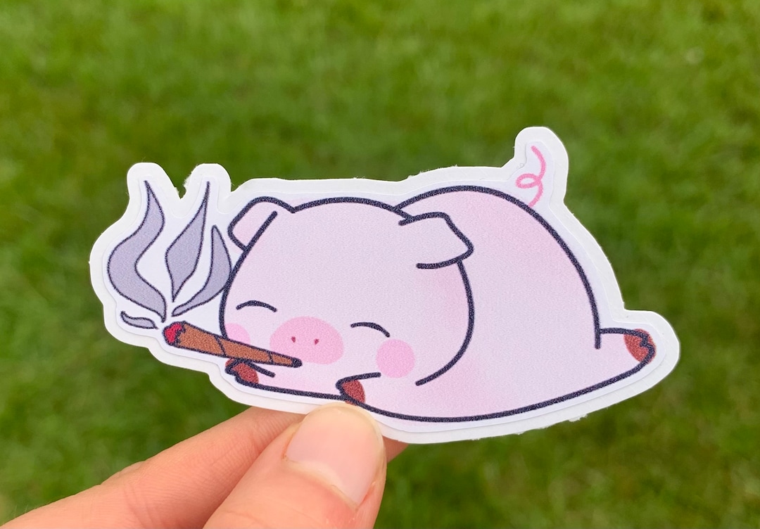 Cute Smiling Pig Smoking a Blunt Sticker / Cute Funny Stoner Weed ...