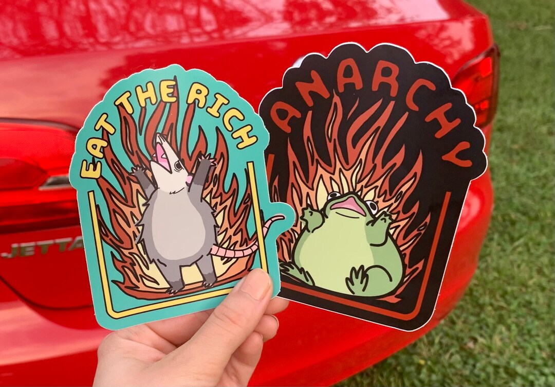 2 Pack Eat the Rich Opossum Anarchy Frog Bumper Stickers / Weird Unique ...