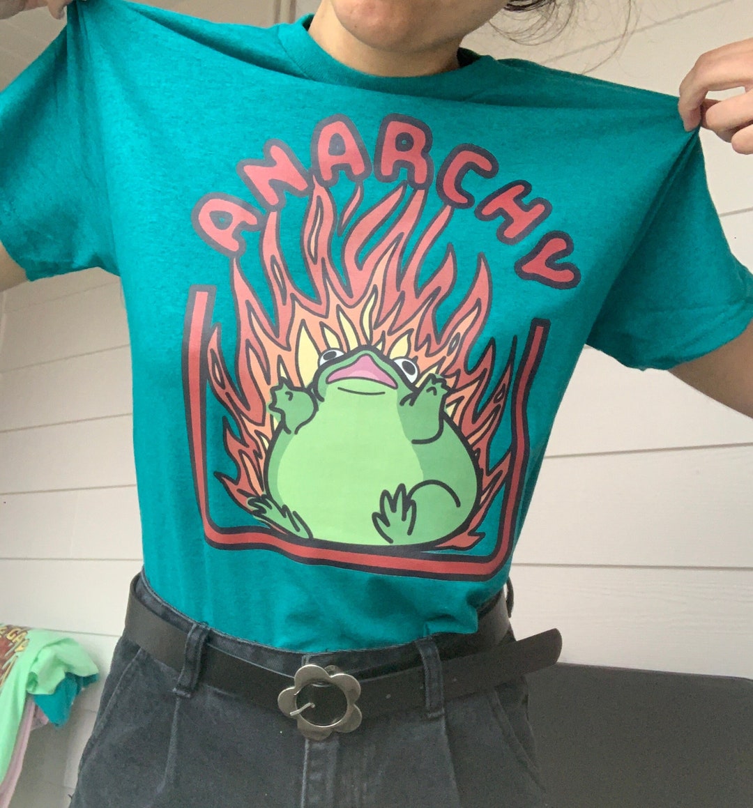 ANARCHY Frog Turquoise Cotton T-shirt / Rebellious Teenager College Kid ...