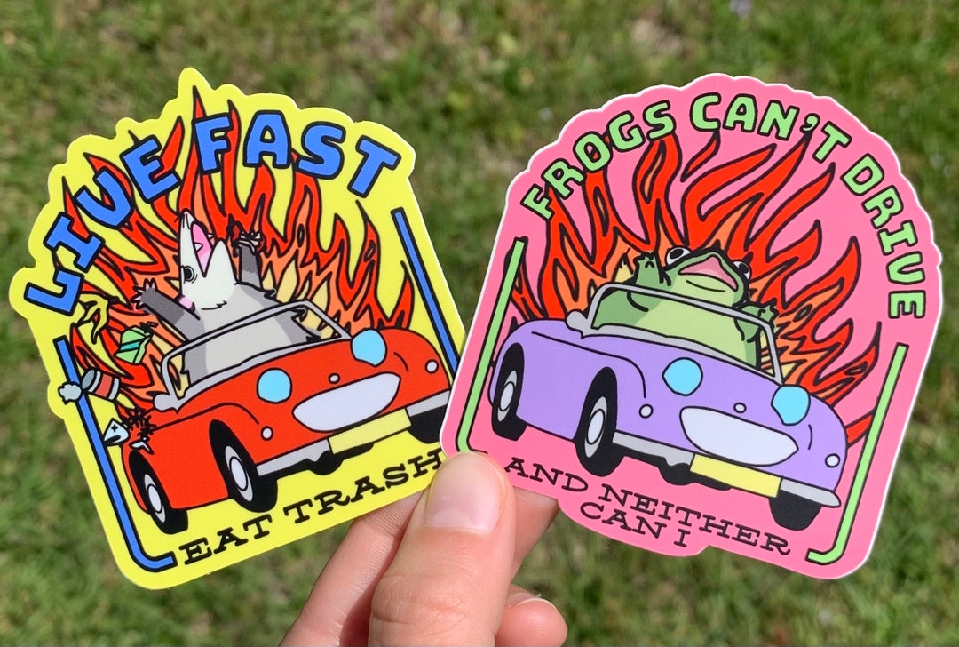 2 Pack Frog and Opossum Car Bumper Stickers / Live Fast Eat Trash Decal ...