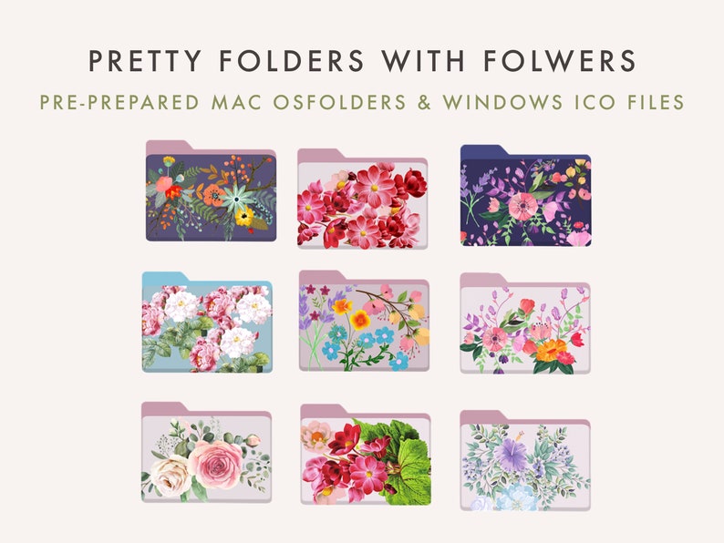 9 Pretty Flowers and Roses Desktop Folders / Icons Aesthetic - Etsy