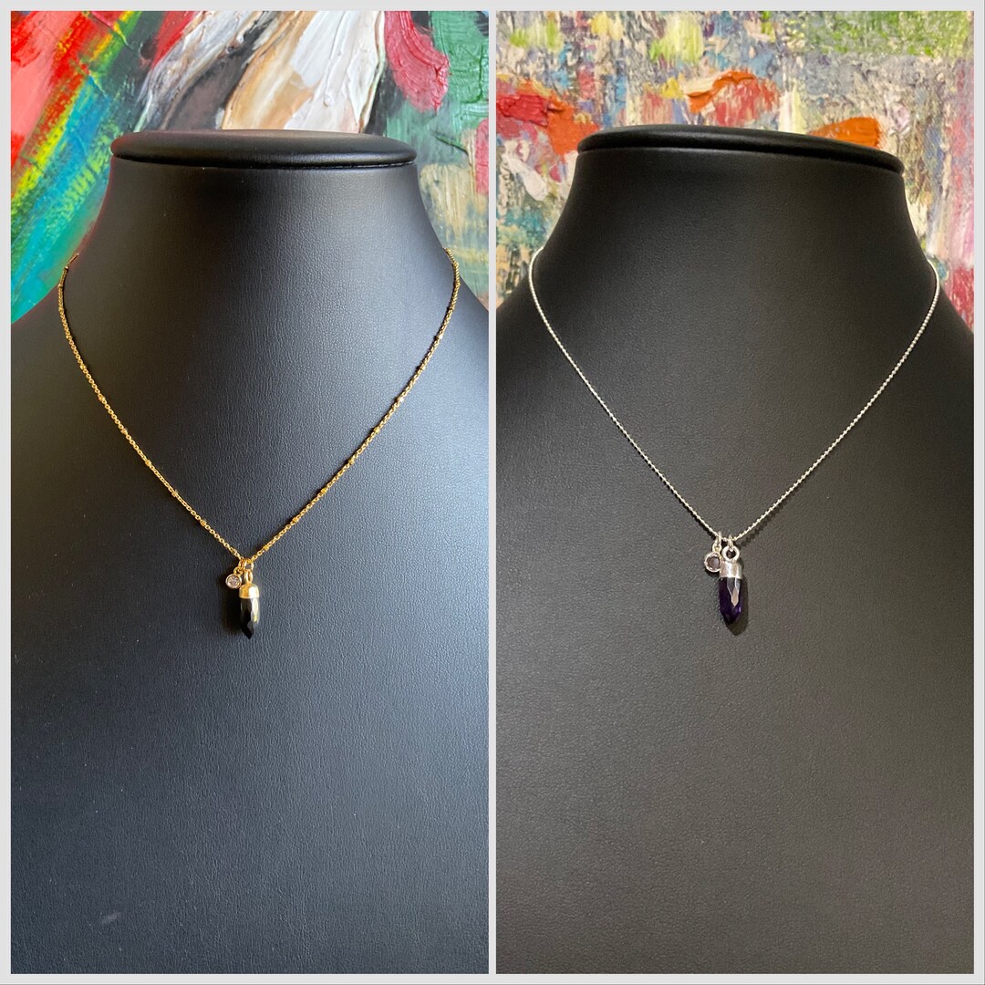 Tiny Black Tourmaline Small Spike on Sterling Silver Chain or Gold ...