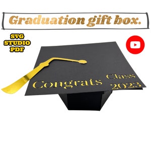 Graduation Cap Gift Box SVG + PDF + Studio Template. Cricut, Silhouette ...