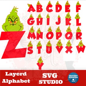 Grinch Letters SVG, Grinch Letters Studio, Layered Grinch Alphabet ...