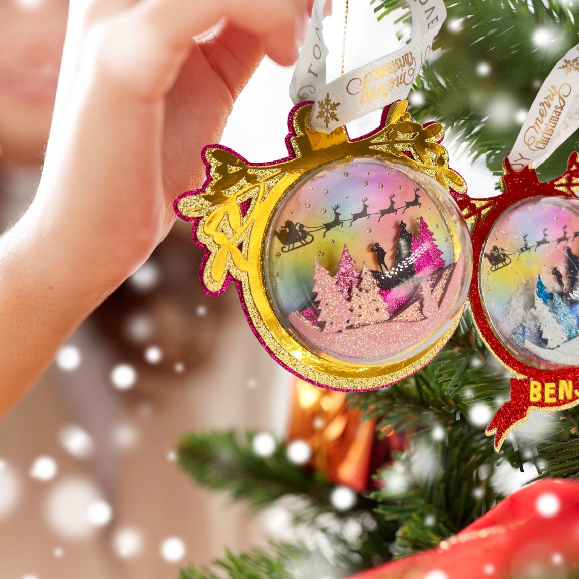 Personalized Shaker Ornament Christmas Party Shadow Box - Etsy