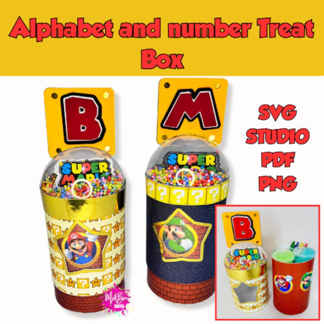 Super Mario Alphabet and Number Treat Box, Candy Holder. SVG, PDF and ...