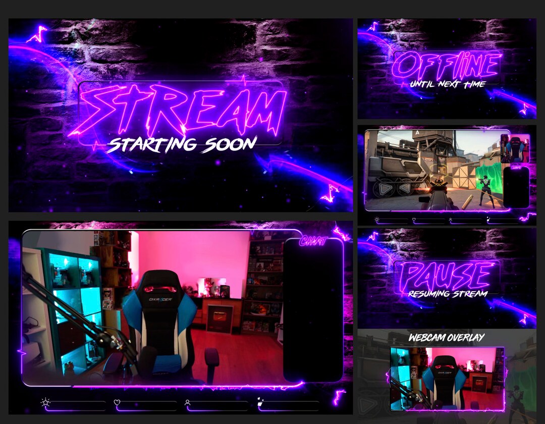 Overlays Stream Animated Neon Purple Style Pack - WEBM Format - Etsy