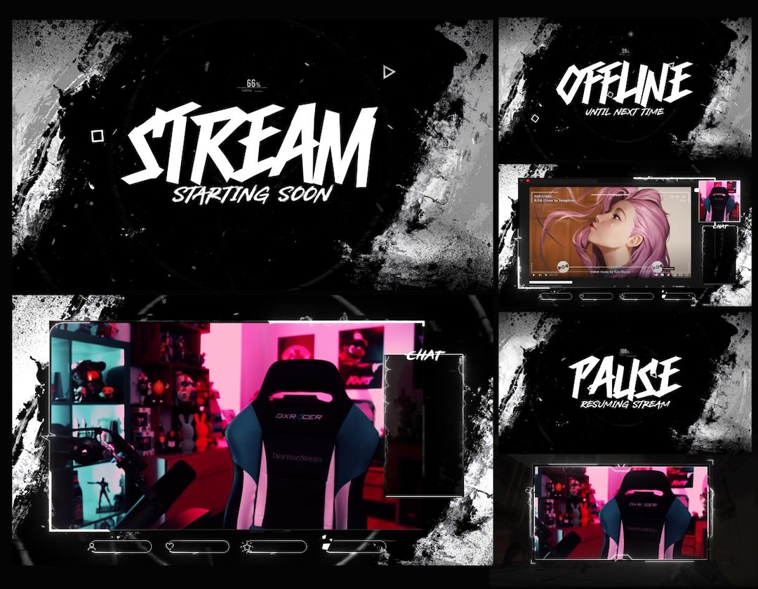 Animated Stream Overlays Pack - Black and White Smoke and Ink Style - Etsy