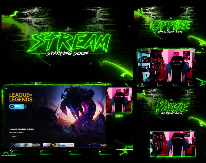 Green Neon Twitch Overlay Package Minimal Lime Green Neon Twitch Theme ...