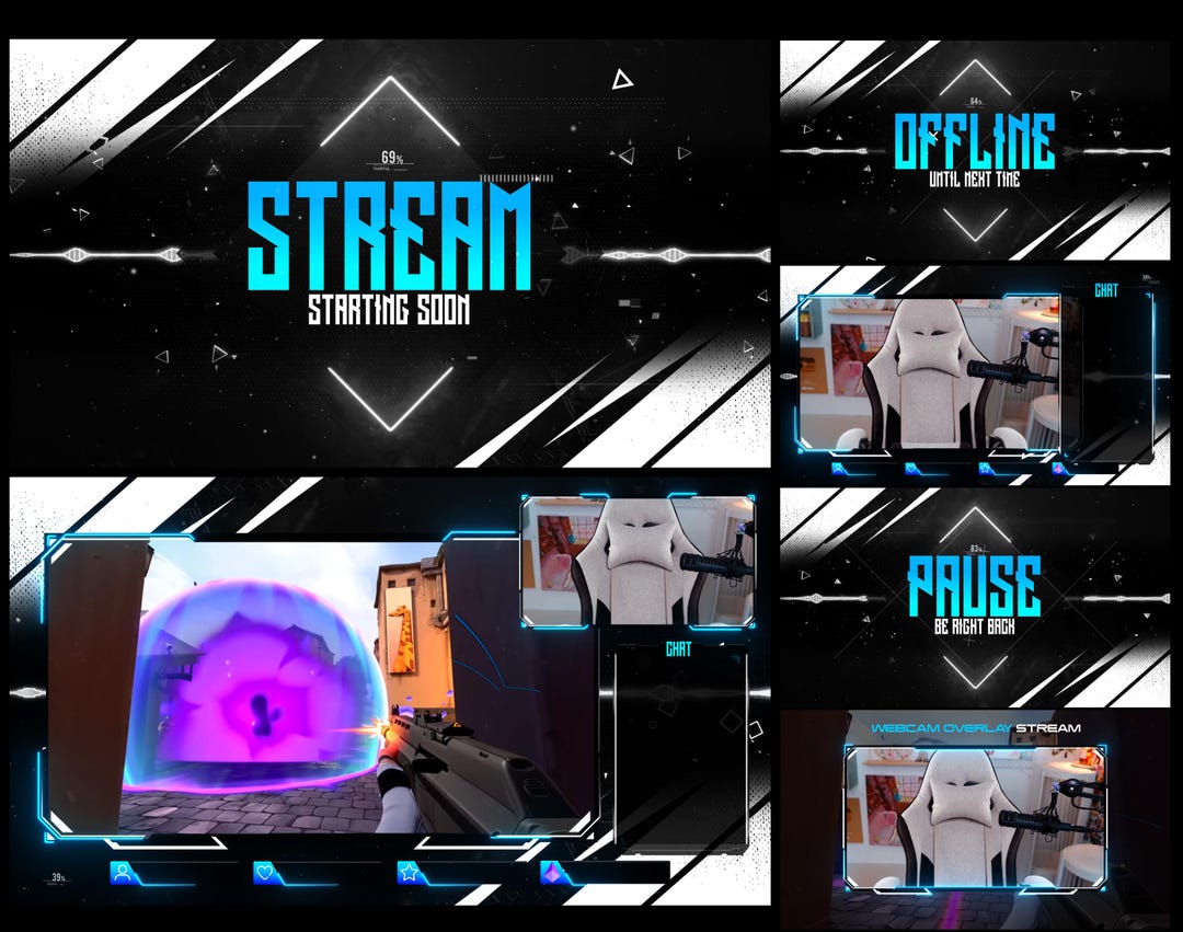 Neon Blue Stream Overlay Pack: Animated WEBM for OBS Studio - Etsy