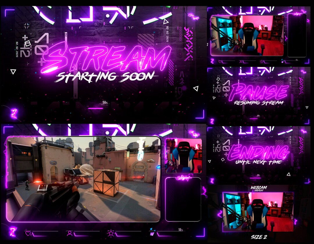 Animated Stream Overlays Pack - Purple Futuristic Neon Style - Etsy