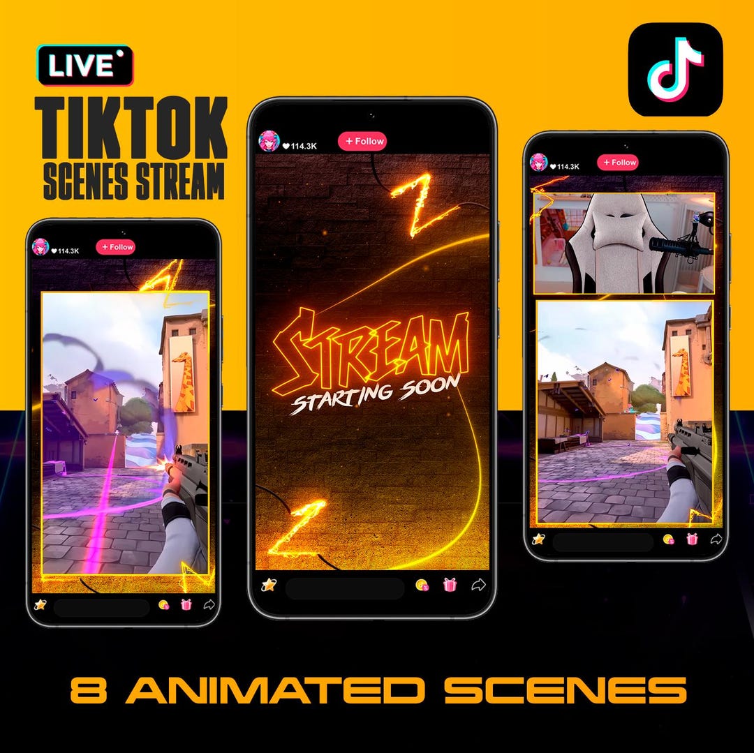 Neon Yellow TIKTOK Streaming Overlay Pack - Tiktok Live Animated Design ...