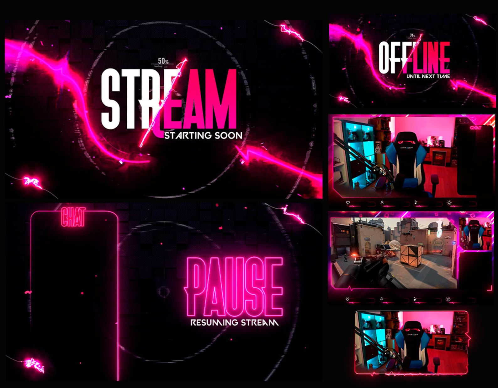 Stream Overlays Super Pack Neon Magenta Animated Overlays WEBM Format ...