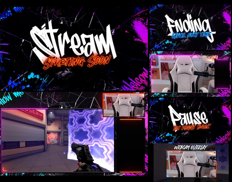 Neon Graffiti Stream Overlay Package: Animated Scenes for Twitch ...