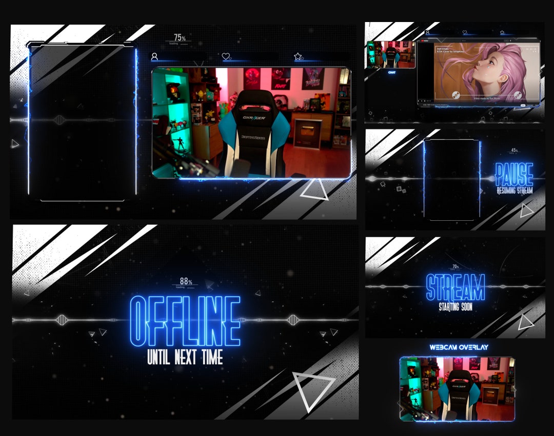 Neon Blue Animated Stream Overlay Pack: HD Webm for OBS - Etsy