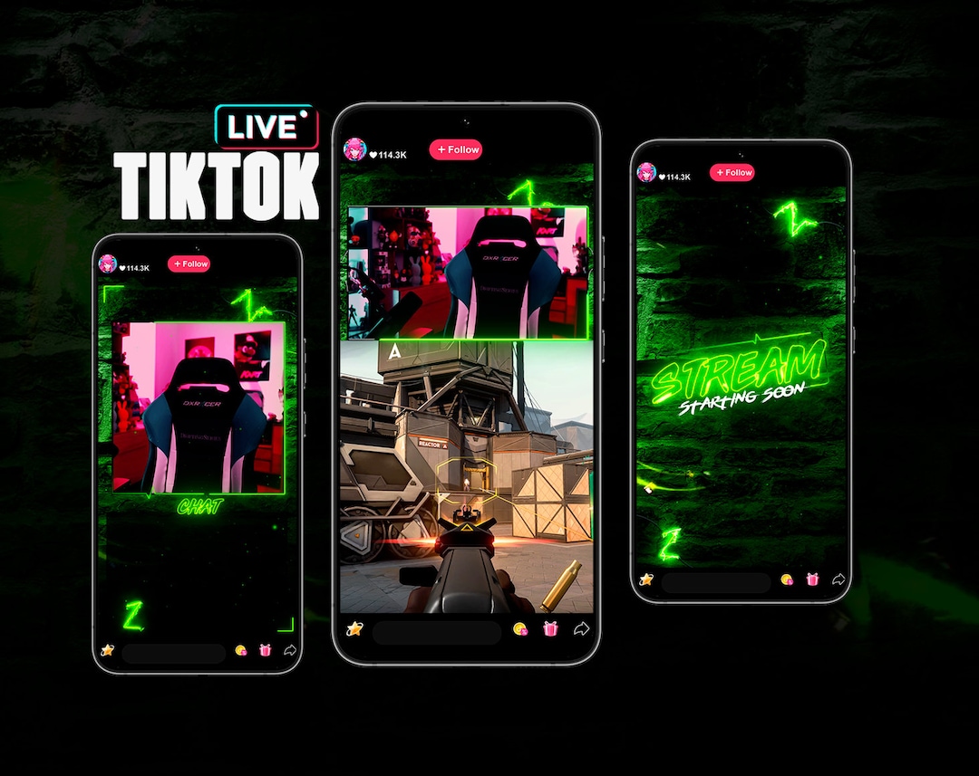 Neon Green TIKTOK Streaming Overlay Pack - Tiktok Live Animated Design ...