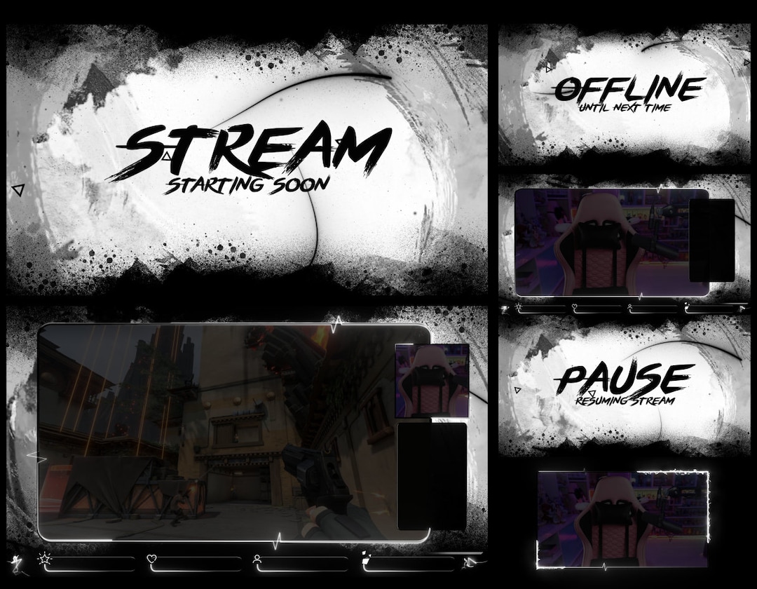 Animated Stream Overlays Pack - Black and White - Smoke Ash Style - Etsy