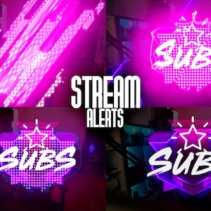 Animated Stream Alerts PACK - Neon Purple Style - Compatible Twitch ...