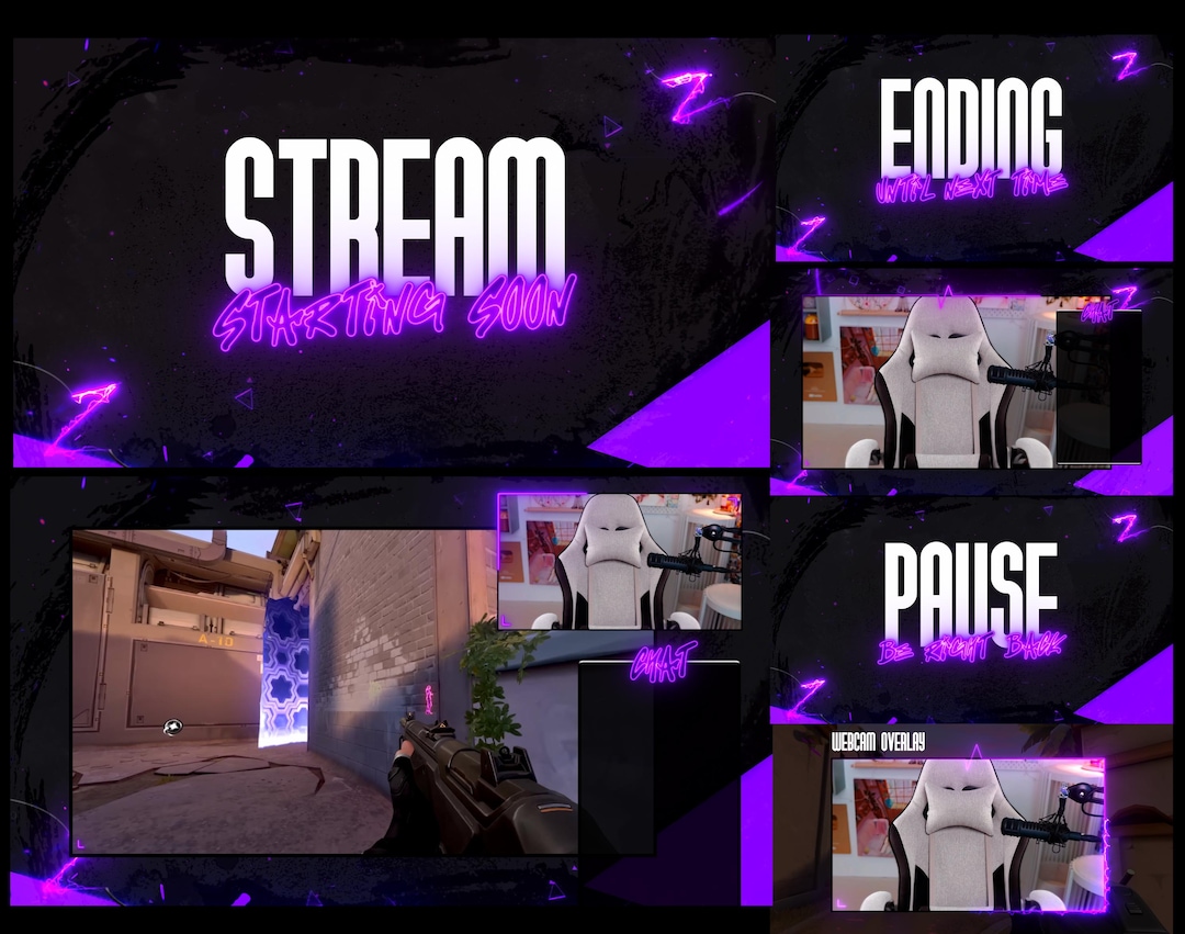 Purple Neon Graffiti Animated Stream Package: Twitch, Youtube, Kick ...