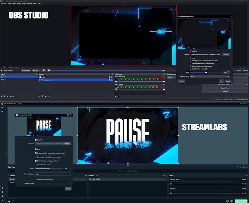 Blue Neon Graffiti Animated Stream Scenes: Complete Streaming Package ...