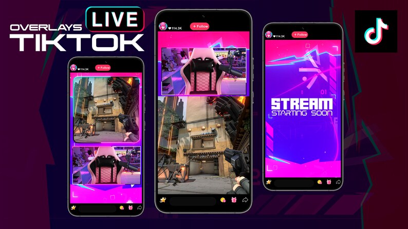 Neon Pink TIKTOK Streaming Overlay Pack - Tiktoklive Animated Design ...