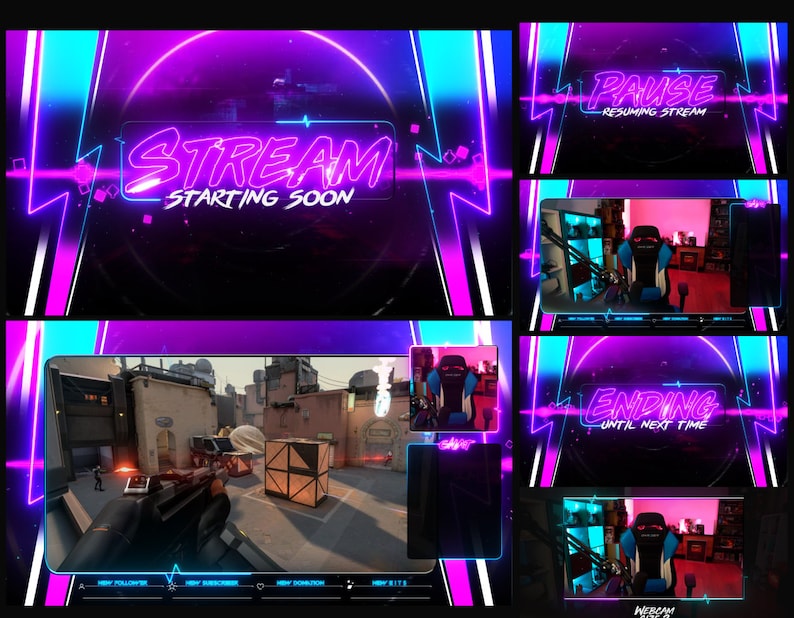 Overlays Stream Animated Neon Cian Magent Style Pack - WEBM Format - Etsy