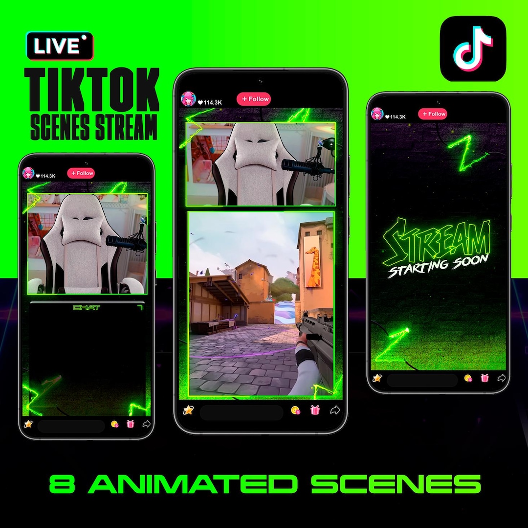 Neon Green TIKTOK Streaming Overlay Pack - Tiktok Live Animated Design ...