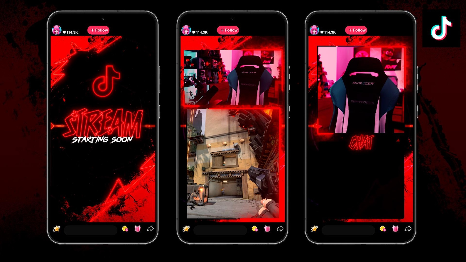 Neon Dark Red TIKTOK Streaming Overlay Pack - TIKTOK Live Studio ...