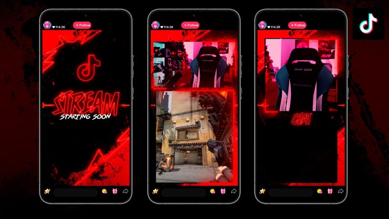 Neon Dark Red TIKTOK Streaming Overlay Pack - TIKTOK Live Studio ...