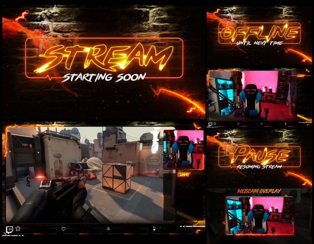 Overlays Stream Orange Animated Classic Neon Style Pack - WEBM Format ...