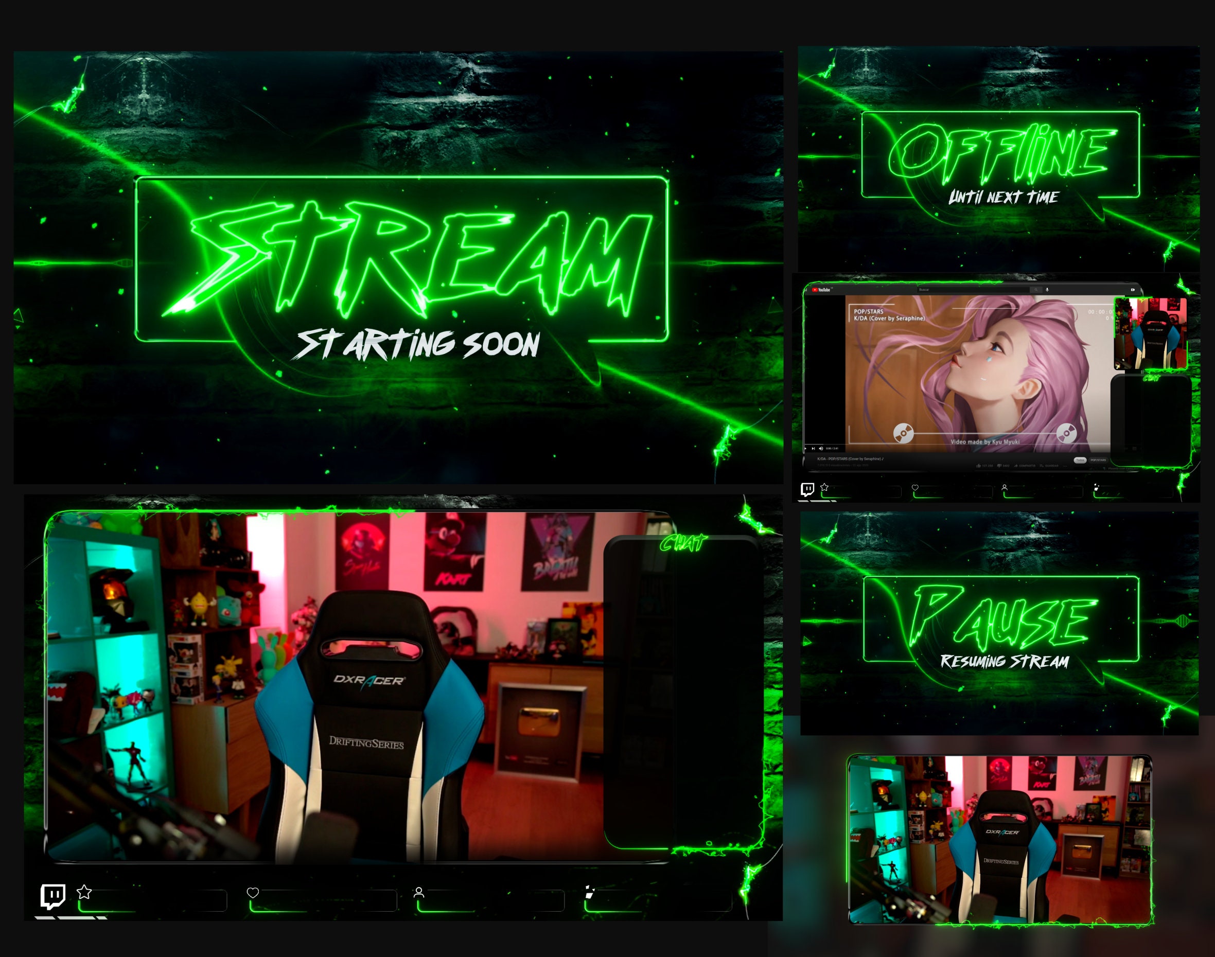 Overlays Stream Animated Classic Neon Green Style Twitch Pack - Etsy