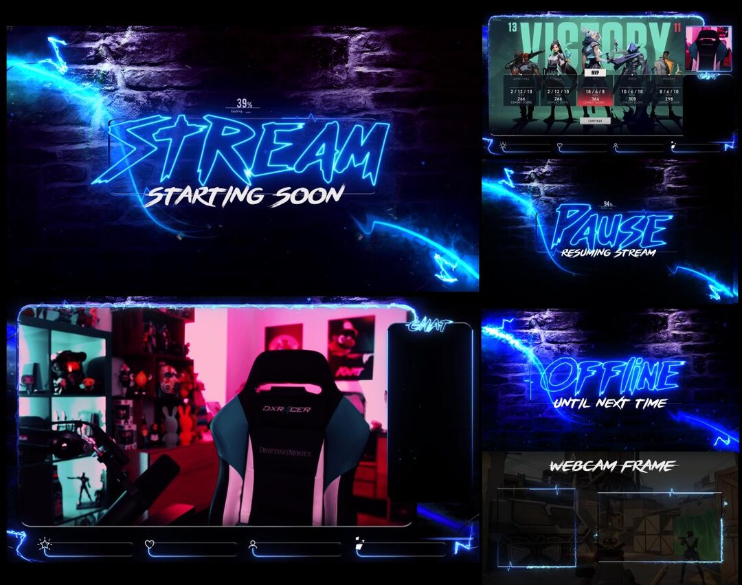 Overlays Stream Animated Neon Blue Style Pack - WEBM Format - Twitch ...