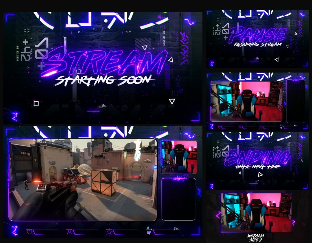 Animated Stream Overlays Pack - Purple Violet Futuristic Neon Style - Etsy