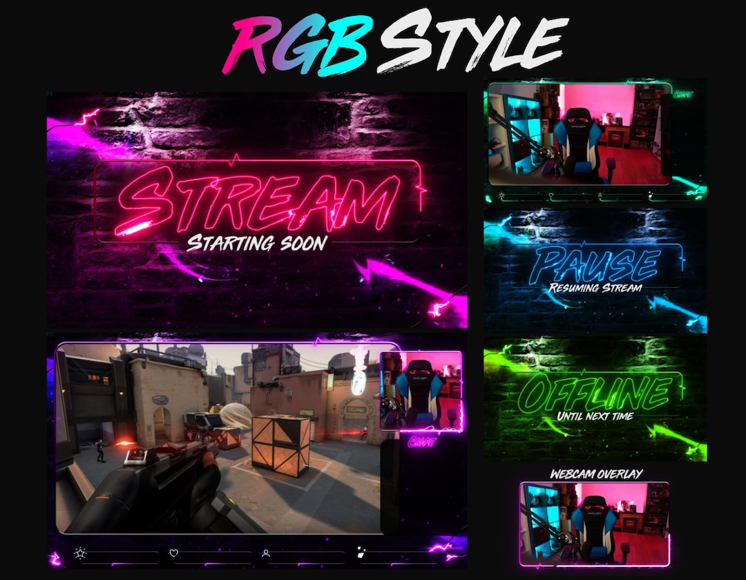 RGB Style Stream Overlays Pack - RGB Animation - Etsy