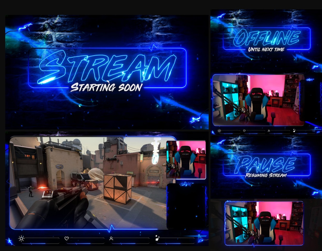 Overlays Stream Animated Neon Blue Style Pack WEBM Format - Etsy