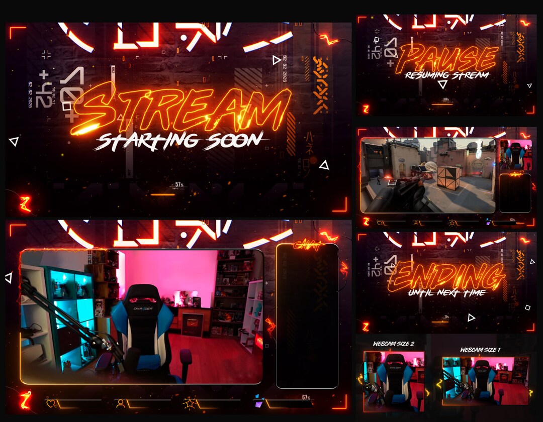 Animated Stream Overlays Pack - Yellow Futuristic Neon Style - Etsy