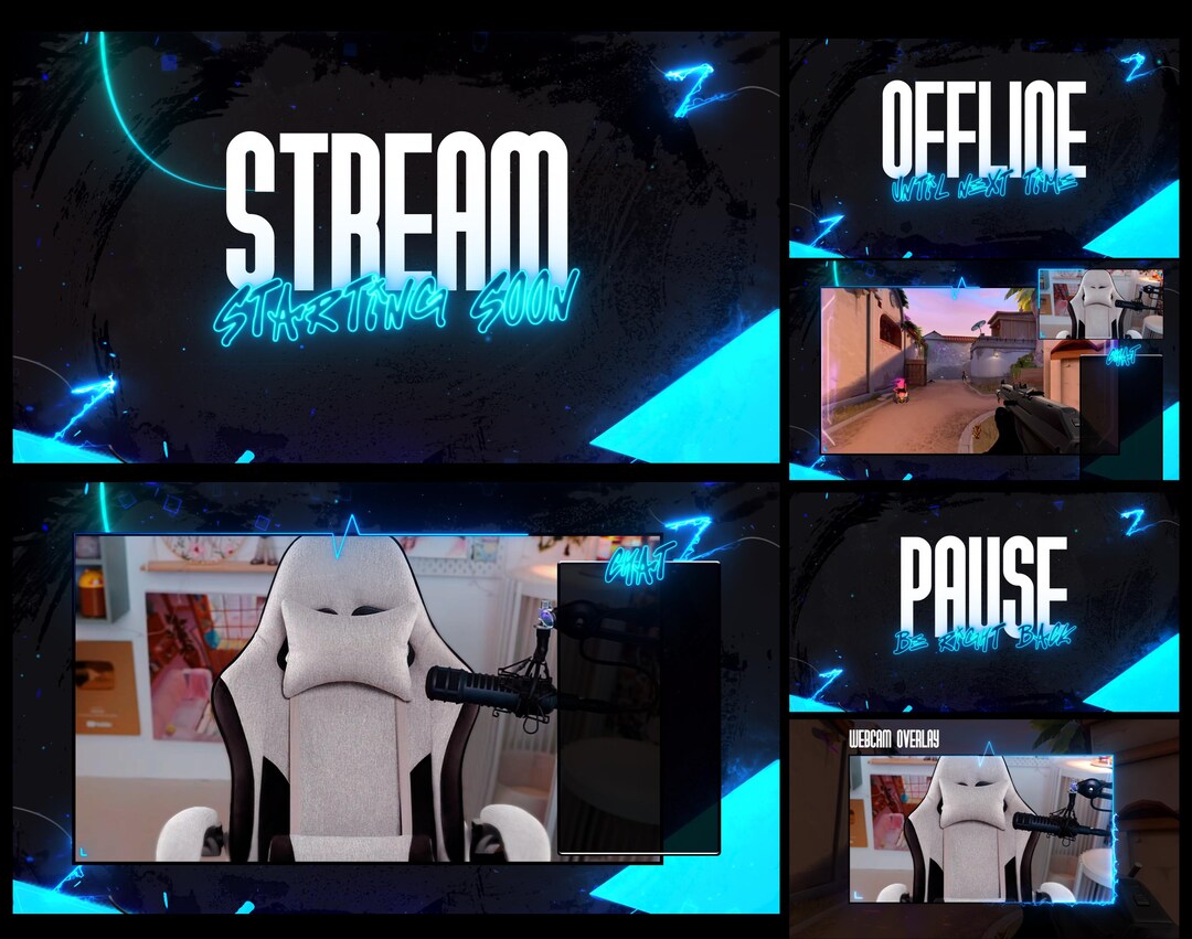 Blue Neon Graffiti Animated Stream Scenes: Complete Streaming Package ...