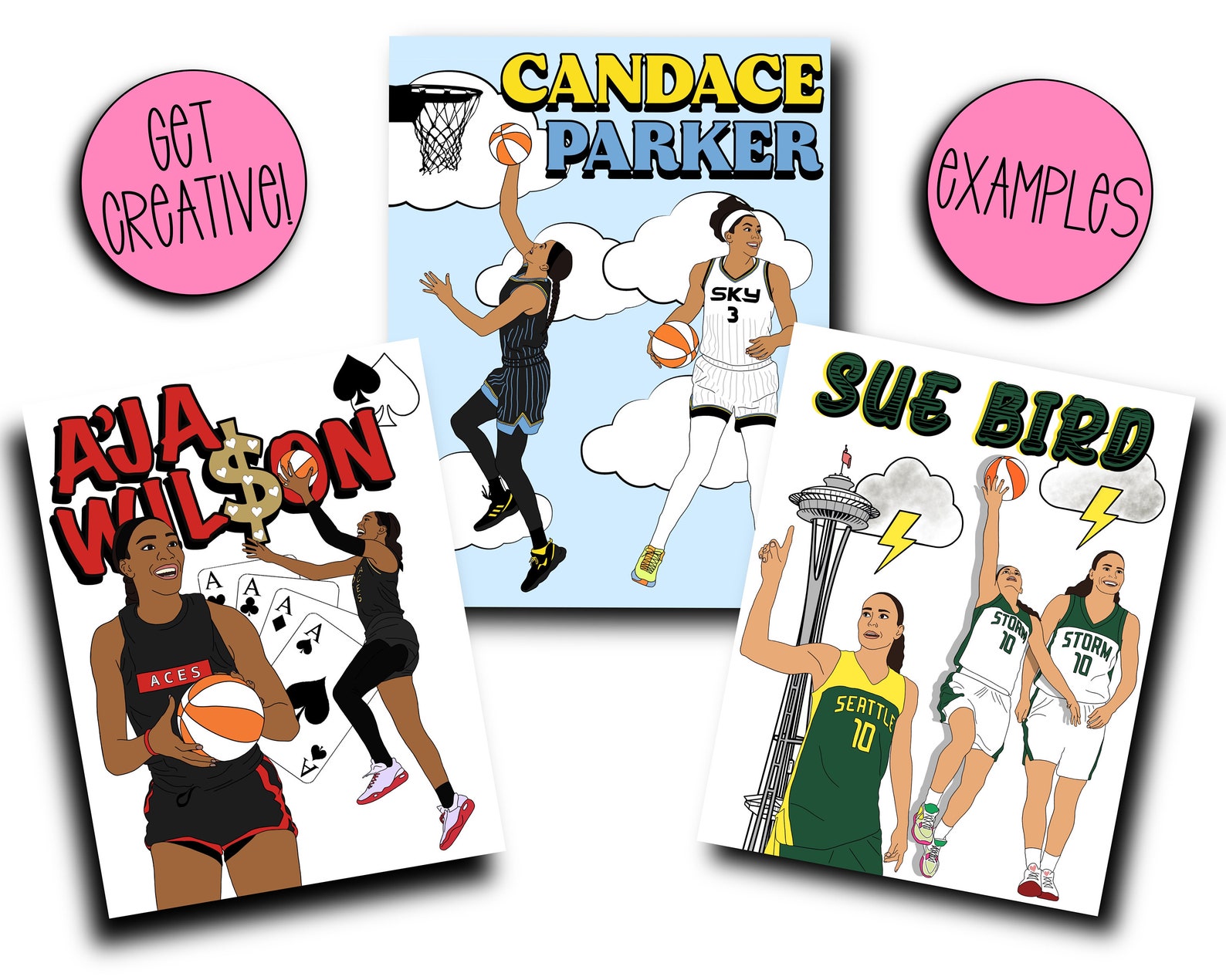 WNBA Coloring Pages Sue Bird Breanna Stewart A'ja - Etsy