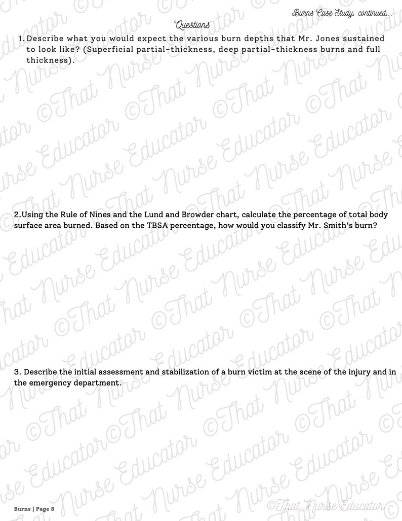 Nursing Care of Patient With Burns Activities Case Study and Jigsaw for ...