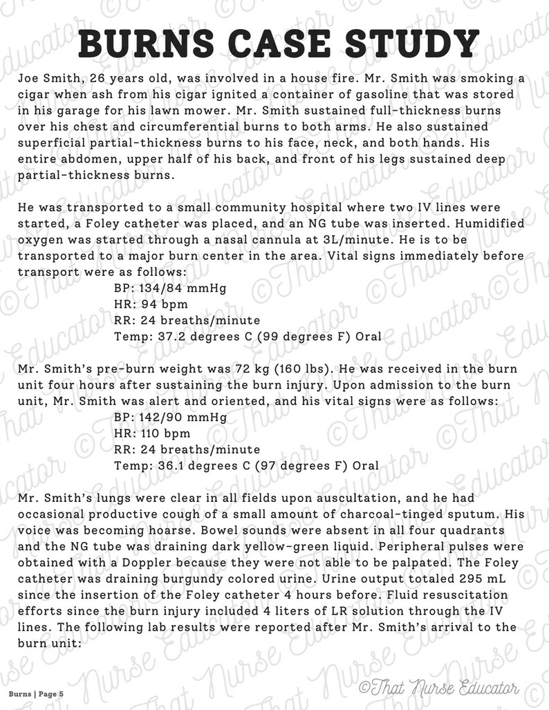 Nursing Care of Patient With Burns Activities Case Study and Jigsaw for ...