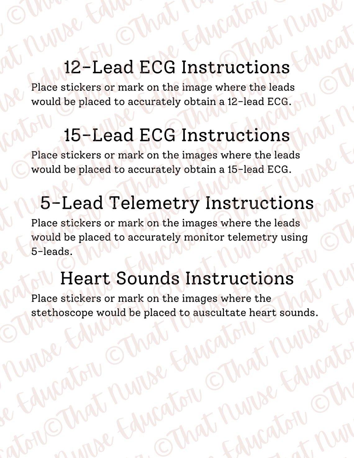 ECG Lead Placement Activity for 12-lead 15-lead and 5-lead Plus Bonus ...