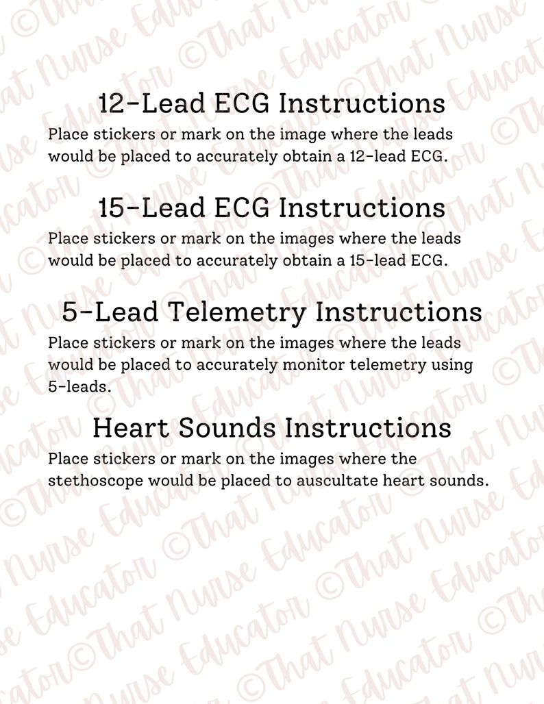 ECG Lead Placement Activity for 12-lead 15-lead and 5-lead Plus Bonus ...