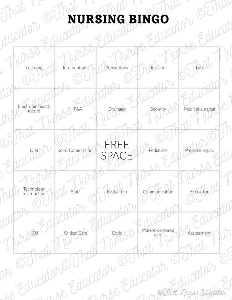 BINGO Nursing Orientation That Nurse Educator's Activities Gamification ...