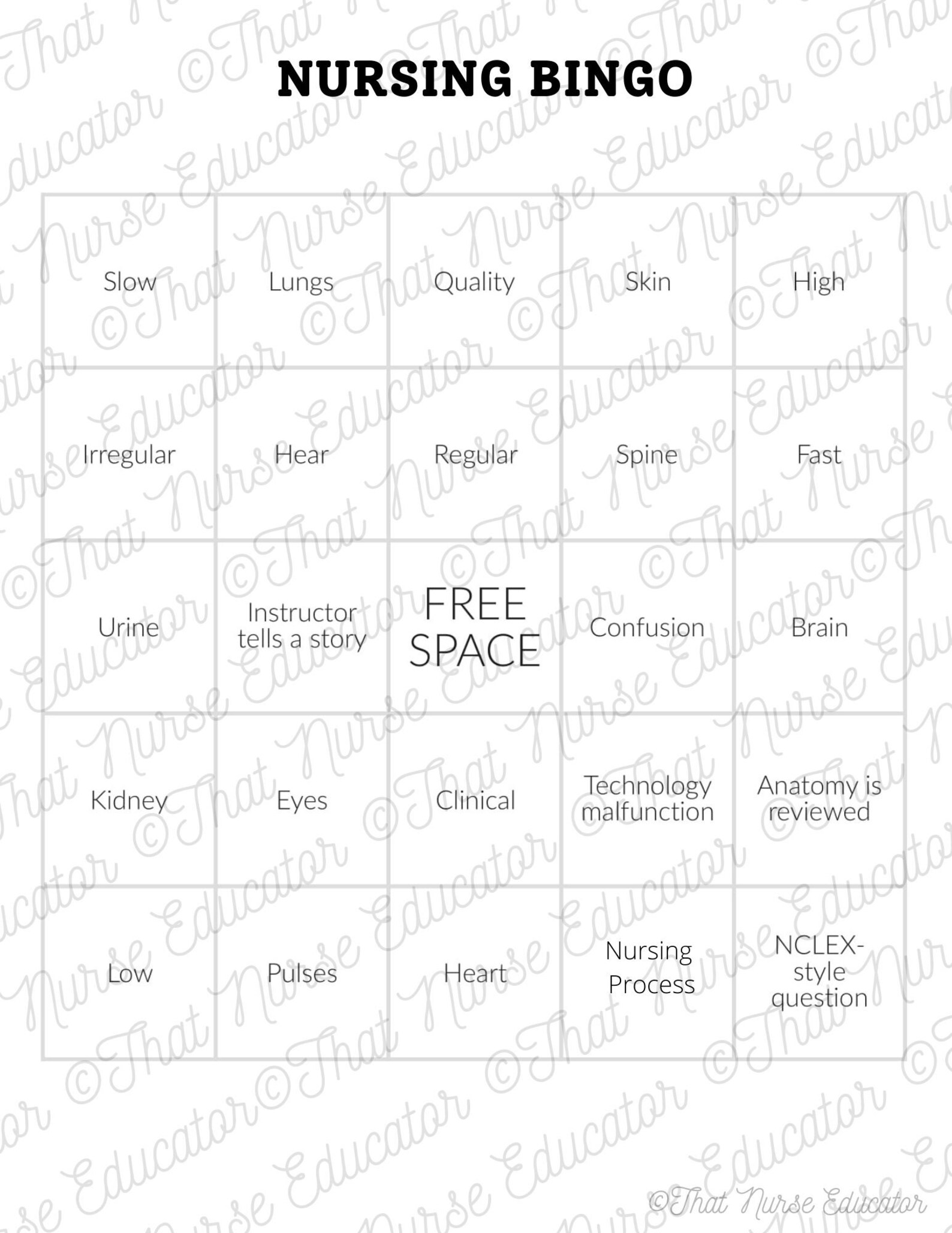 BINGO Nursing Course That Nurse Educator's Activities Gamification Game ...