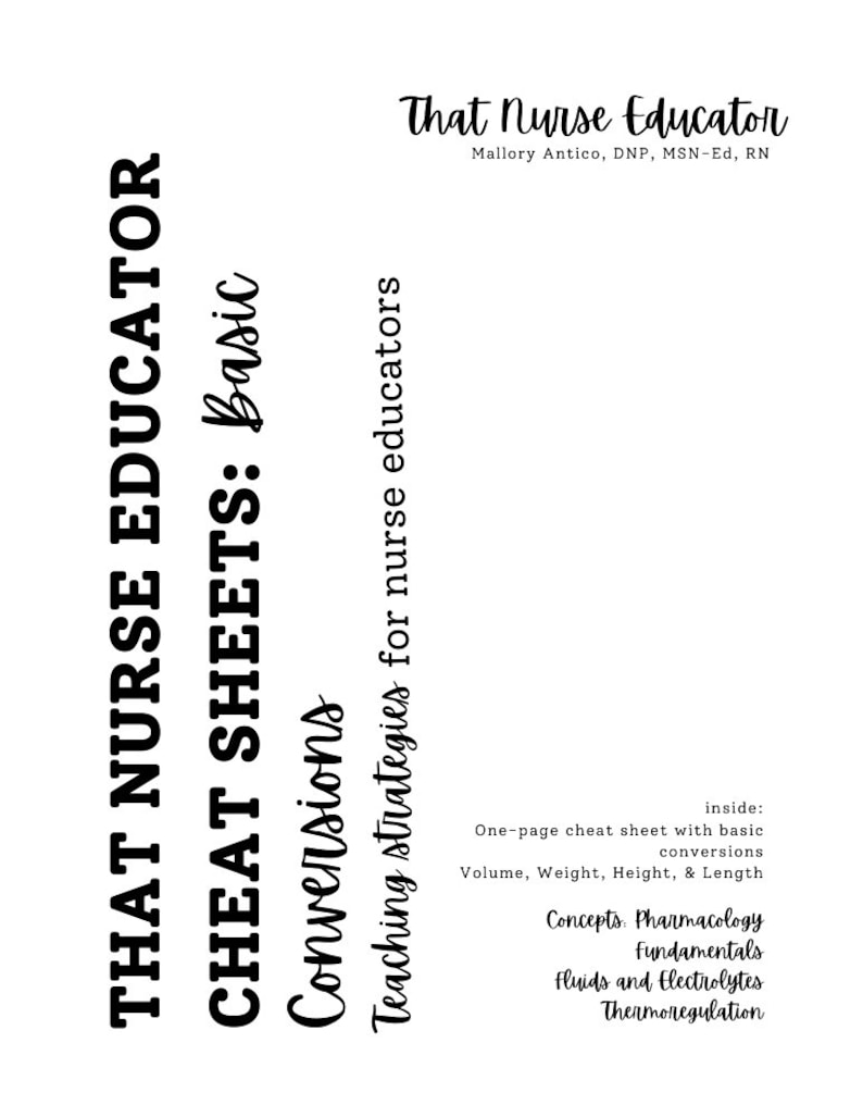 Common Conversions Poster or Handout for Health Sciences Students PDF ...